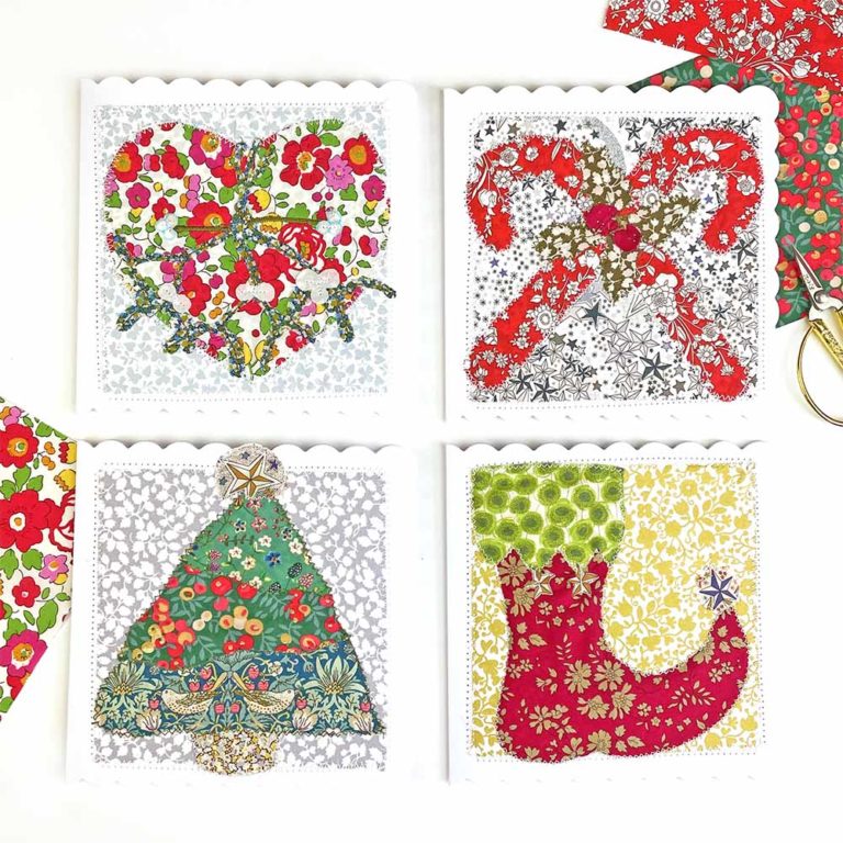 Liberty Christmas Cards handmade using Liberty fabric charms
