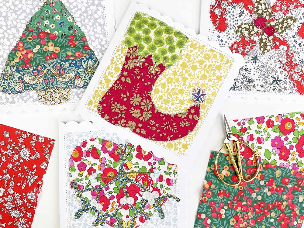 Liberty Christmas Cards handmade using Liberty fabric charms